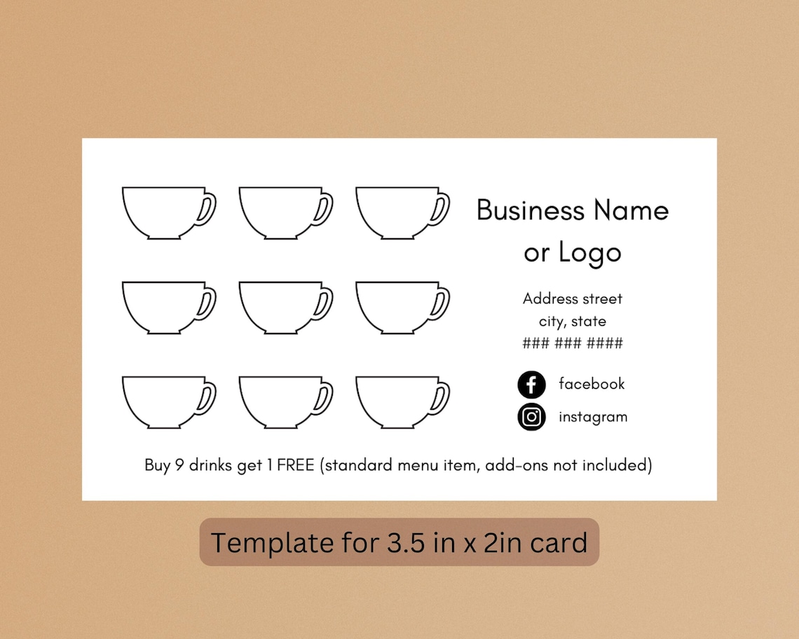Minimal Simple Coffee Tea Loyalty Card | Cafe Rewards | Punch Card ...