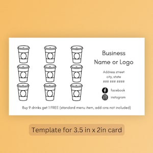 Coffee Tea Loyalty Card | Cafe Rewards | Punch Card | Digital Template ...