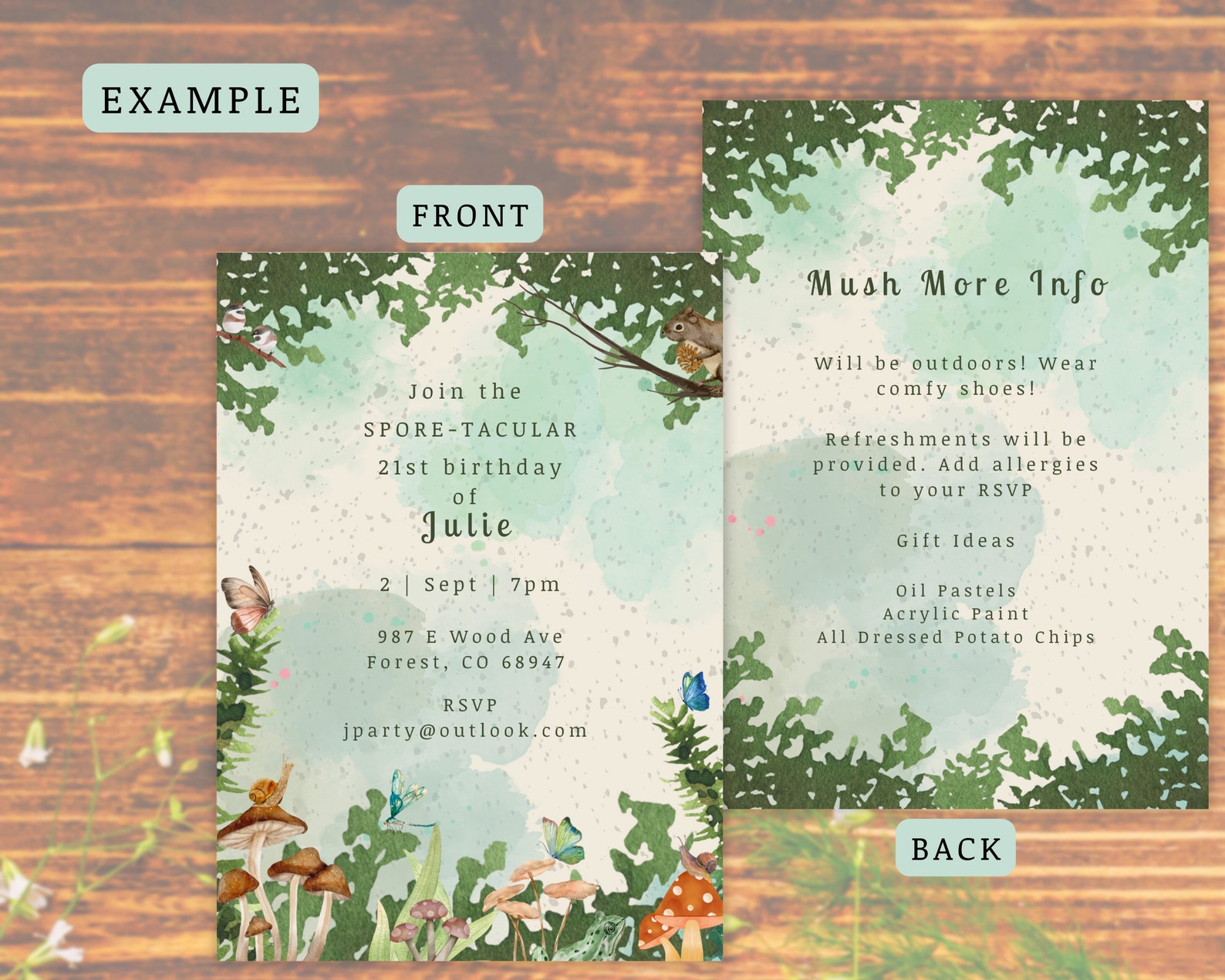 Mushroom Birthday Invitation Forest Invite Woodland Party - Etsy