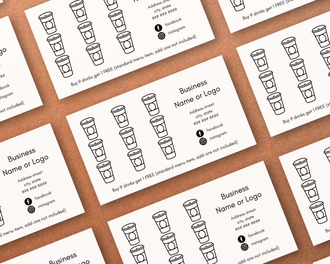 Coffee Tea Loyalty Card | Cafe Rewards | Punch Card | Digital Template ...