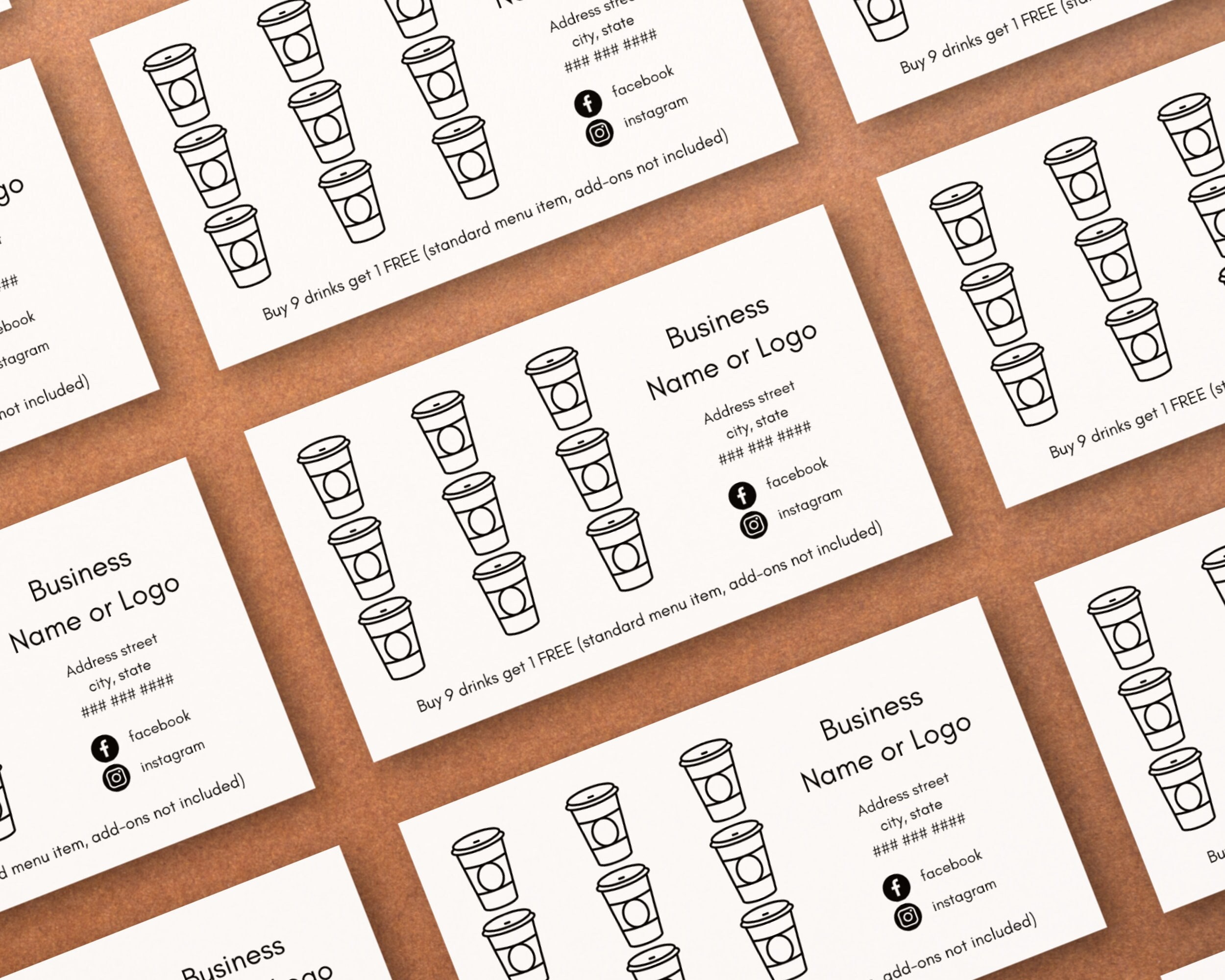 Coffee Tea Loyalty Card | Cafe Rewards | Punch Card | Digital Template ...