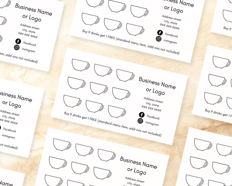 Minimal Simple Coffee Tea Loyalty Card | Cafe Rewards | Punch Card ...