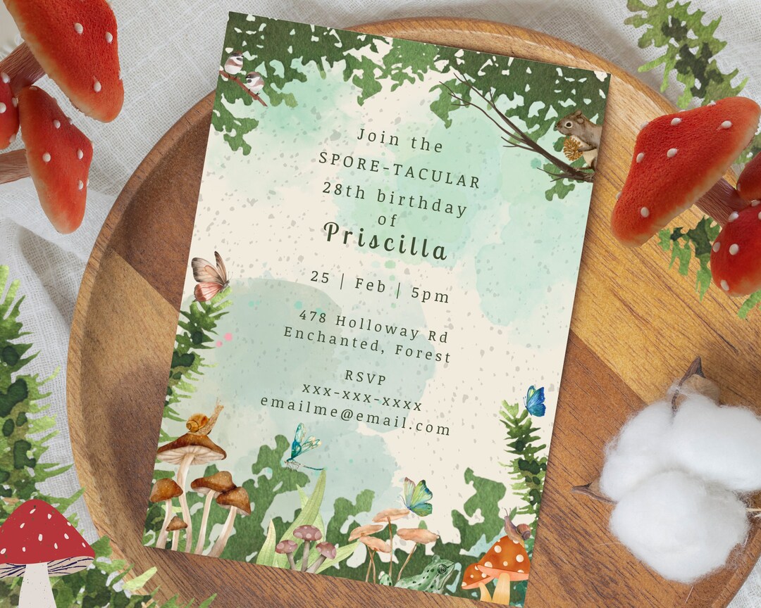 Mushroom Birthday Invitation | Forest Invite | Woodland Party | Nature ...