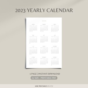 2023 Year Calendar Printable, Yearly Wall Calendar, Desk Calendar ...
