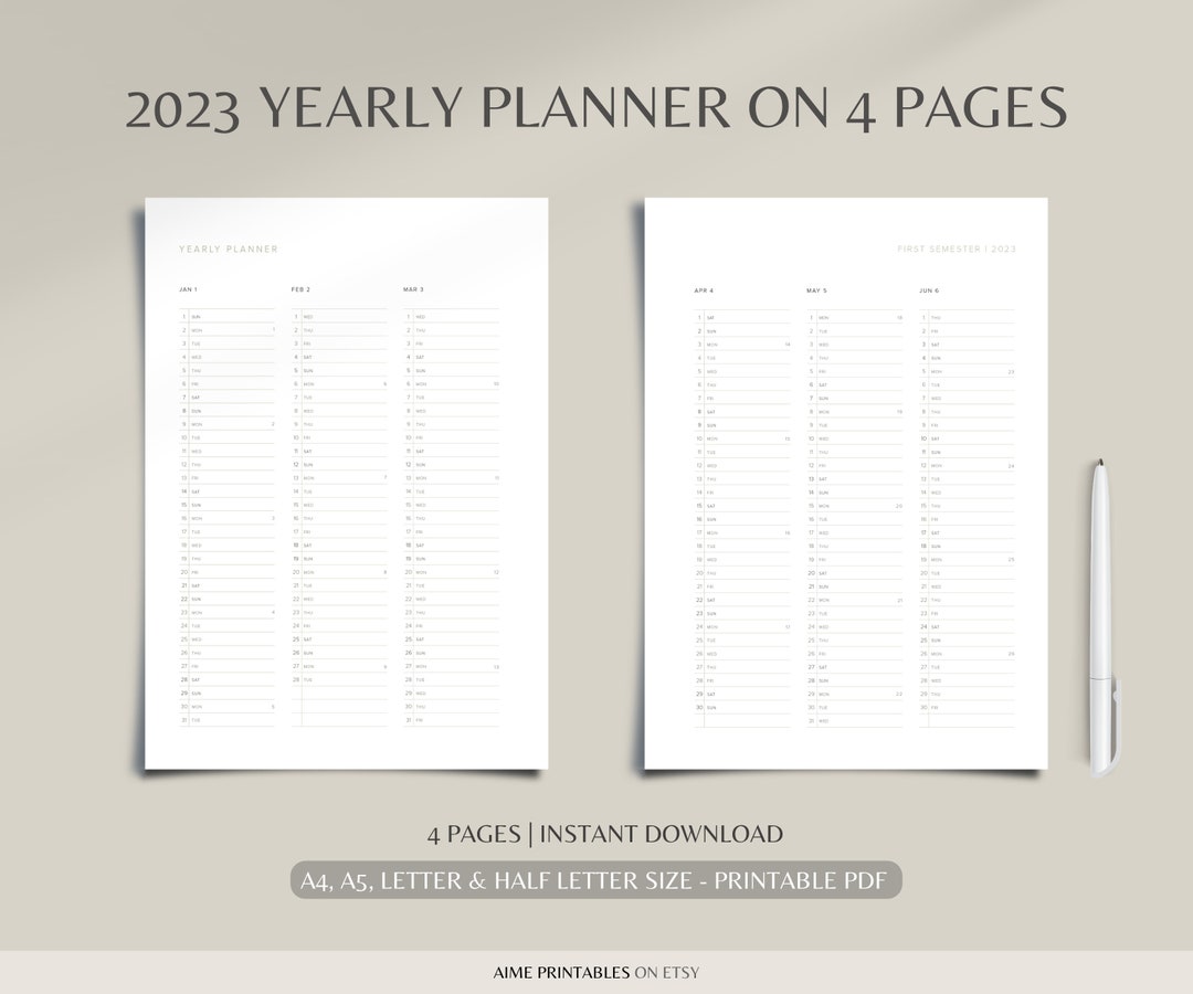 2023 Yearly Planner Printable Year at a Glance Yearly - Etsy UK