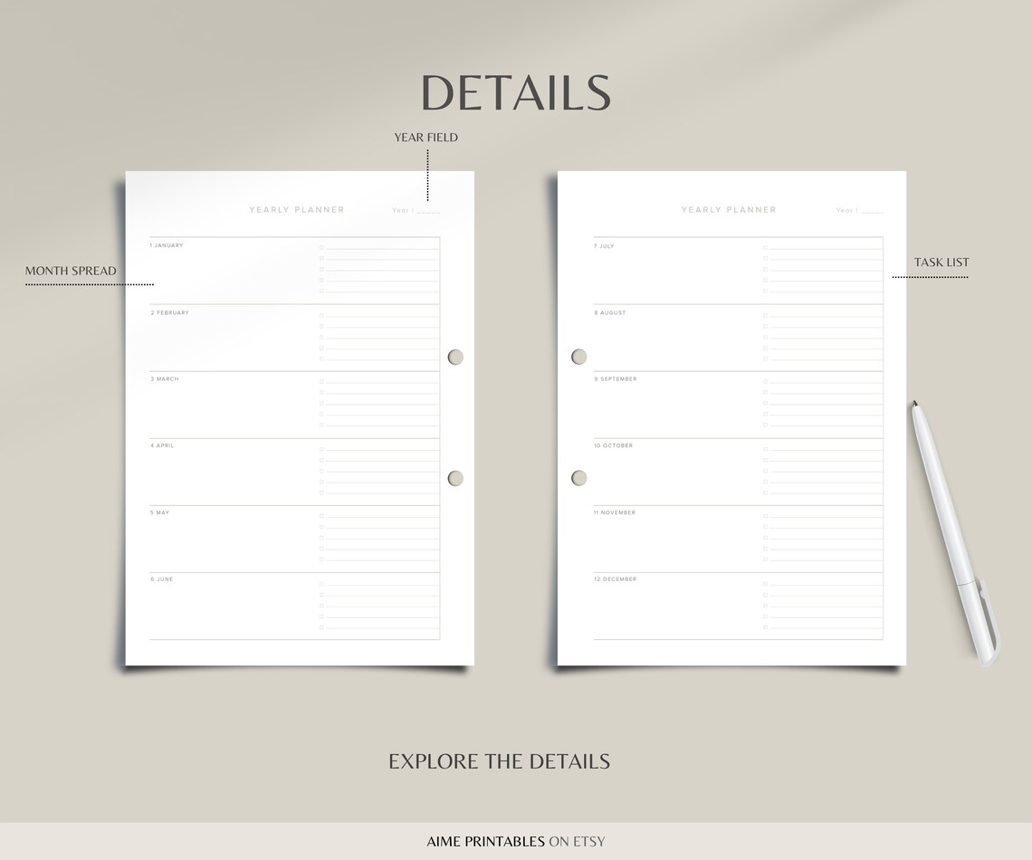 Yearly Tasks Yearly to Do List Yearly Planner Annual - Etsy