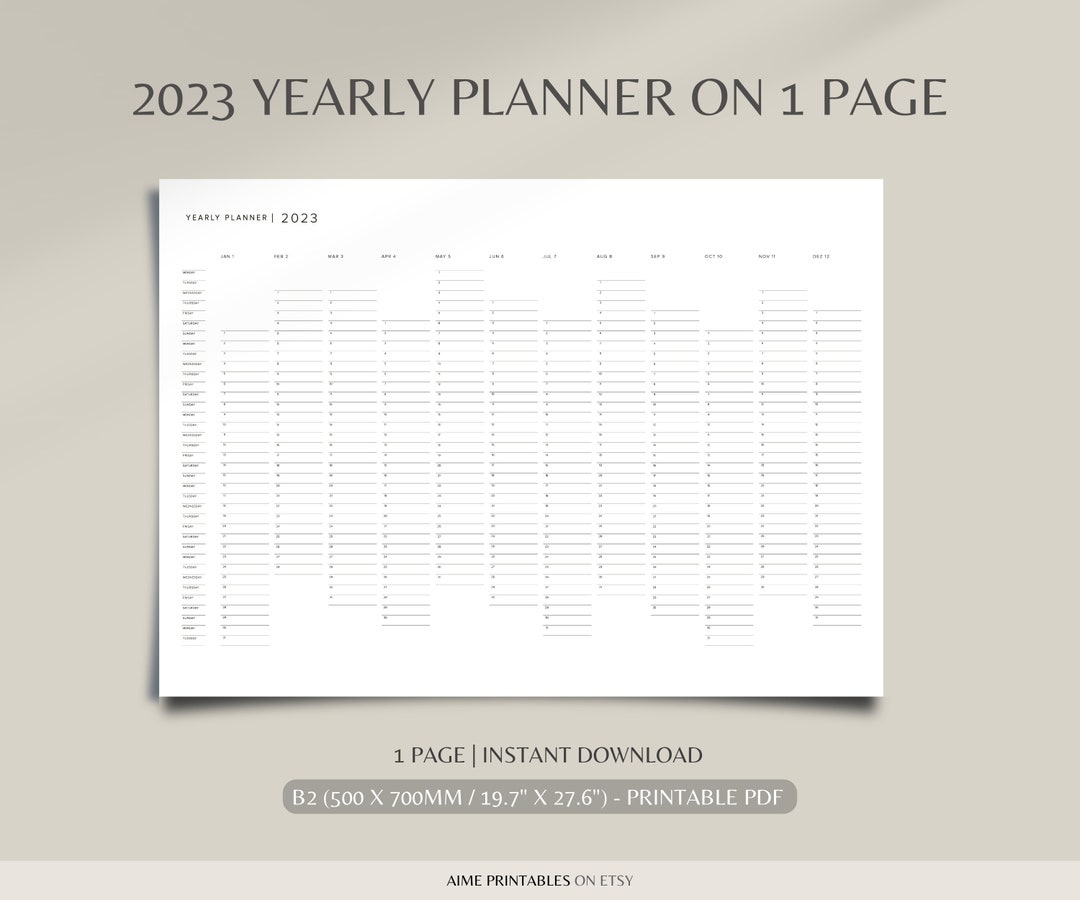 2023 Wall Yearly Planner on 1 Page Landscape poster, Year at a Glance ...