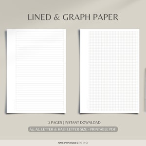 Notebook Paper Pages Printable | Graph Paper, Lined Ruled Note Taking ...