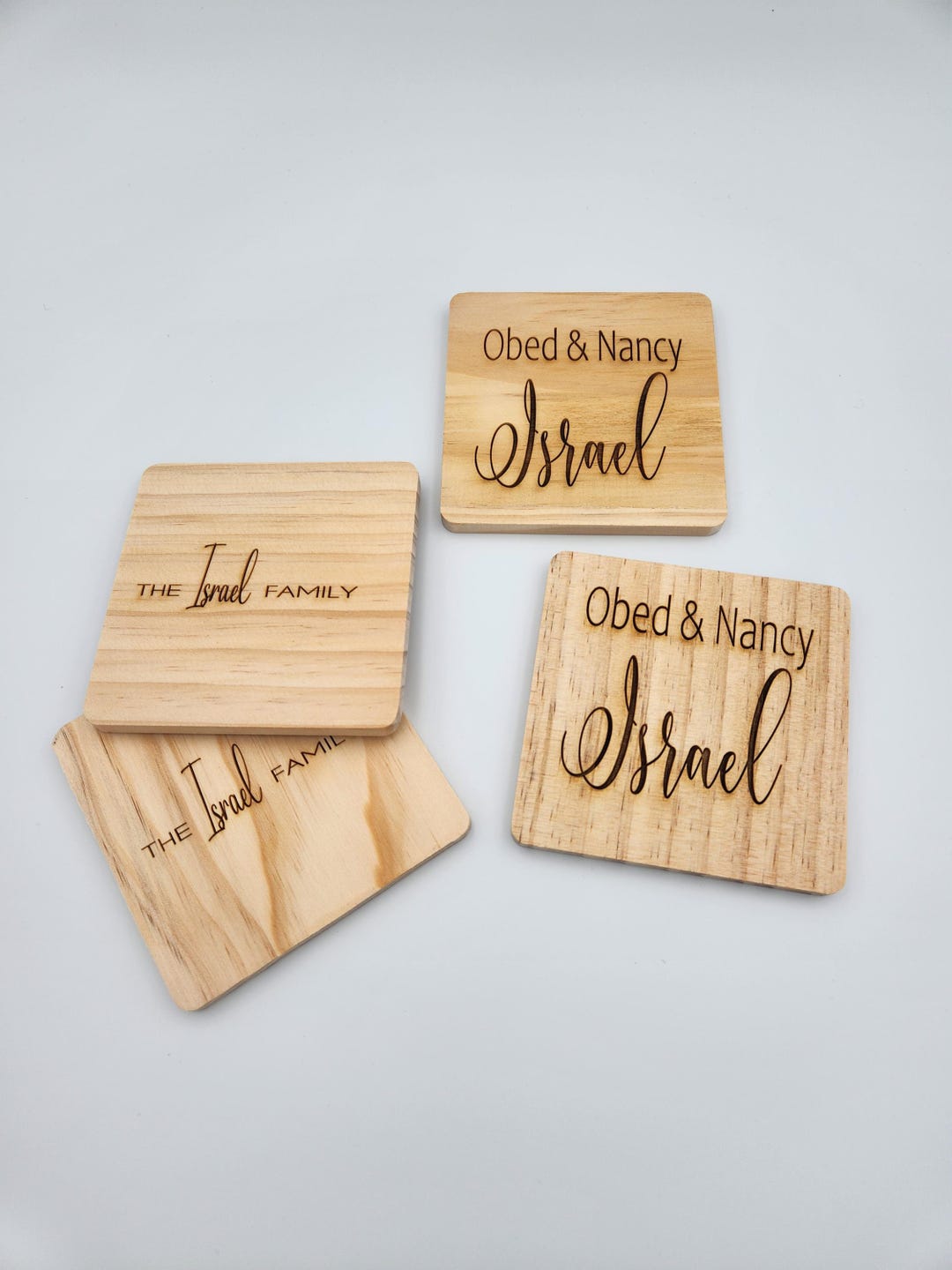 Engraved Wood Coasters (set of 4): Personalized Wedding Invitation ...