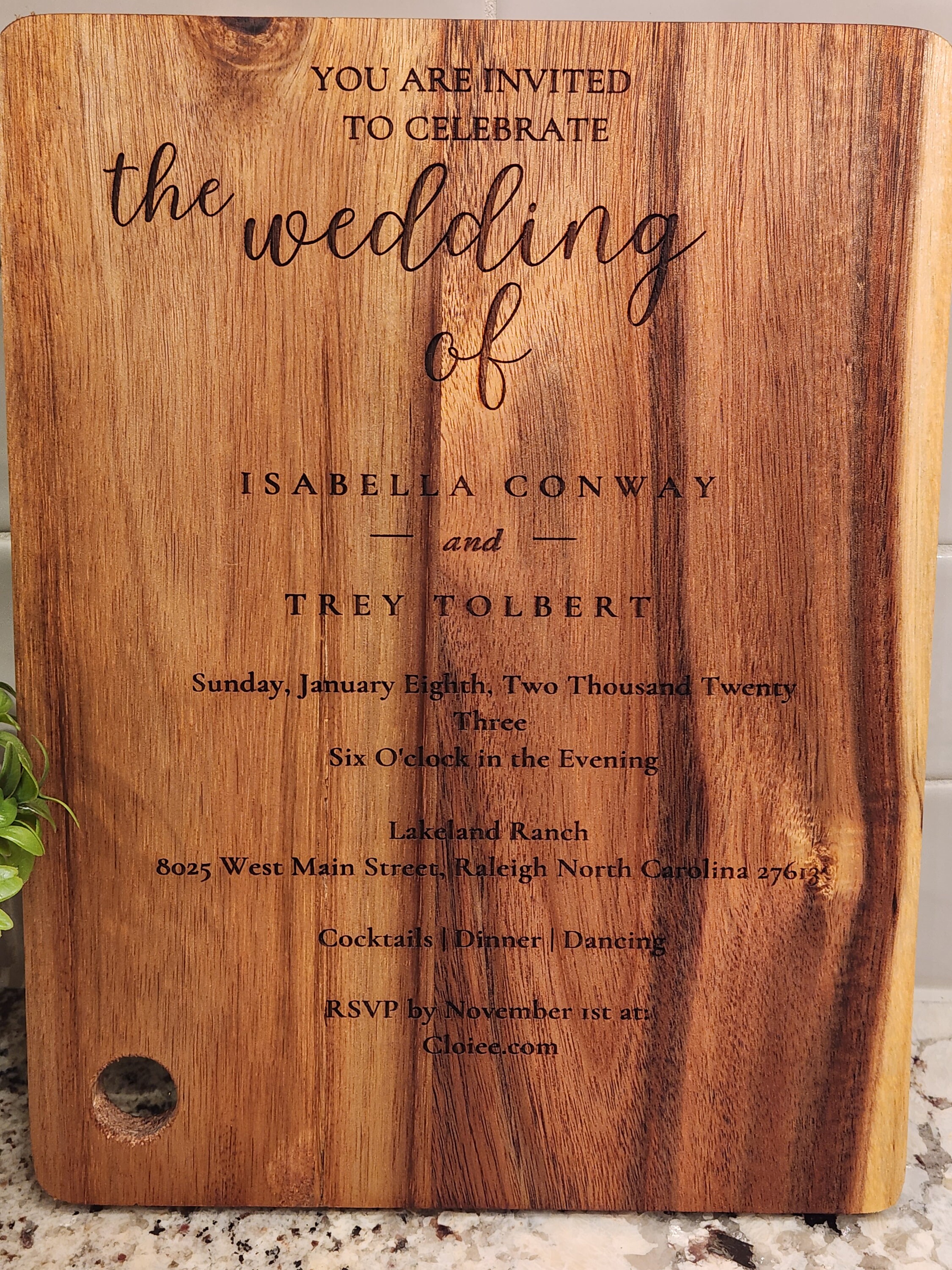 WEDDING INVITATION Cutting Board Engraved With YOUR Wedding Invitation ...