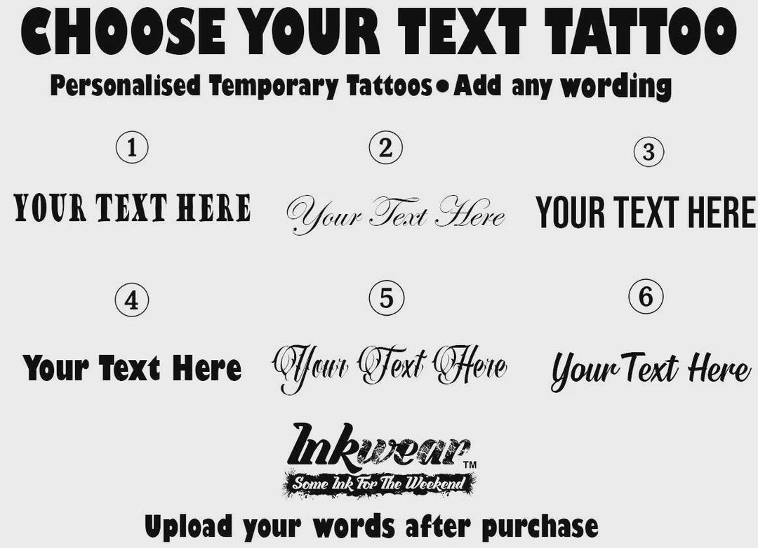 Bespoke Text Temporary Tattoos – Choose Your Font – Personalised ...