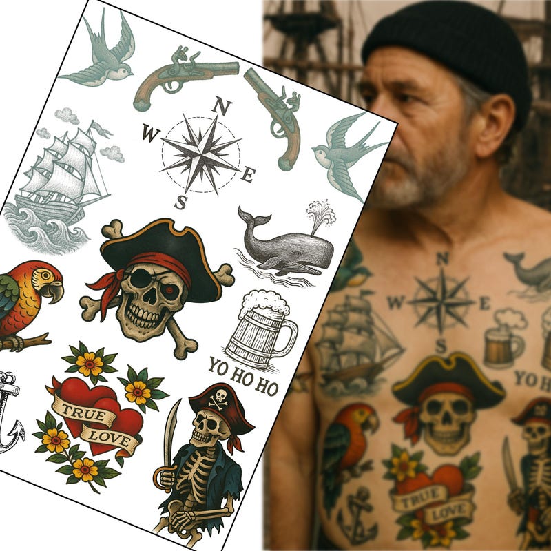 Realistic Pirate Tattoo - Etsy