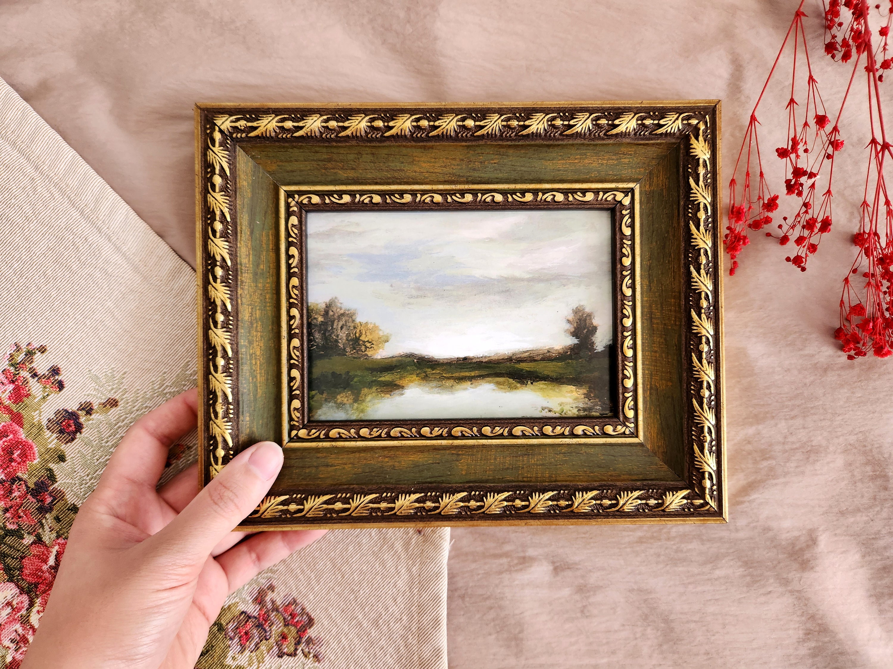 Small Vintage Style Landscape Art Print Framed Tiny Painting Wall Art ...