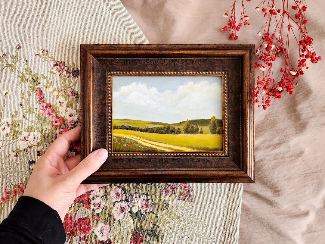 Small ORIGINAL Landscape Painting | Vintage Style FRAMED Tiny Painting ...