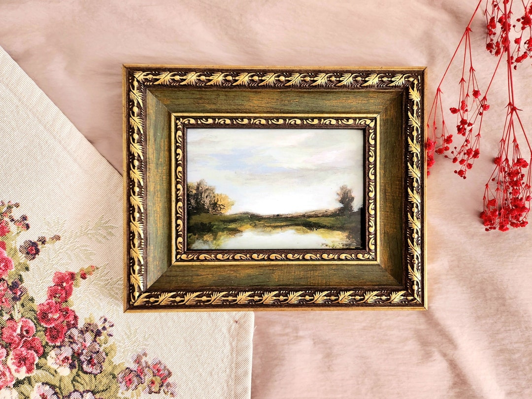 Small Vintage Style Landscape Art Print| Framed Tiny Painting| Wall Art ...