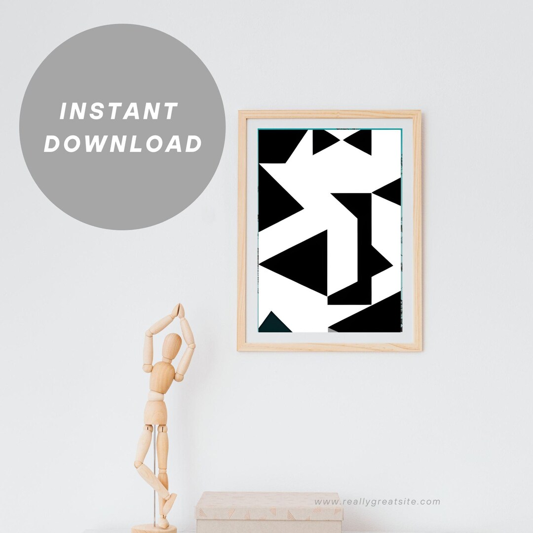 Monochrome Polygon Shapes Digital Art Droppy Mysterious - Etsy