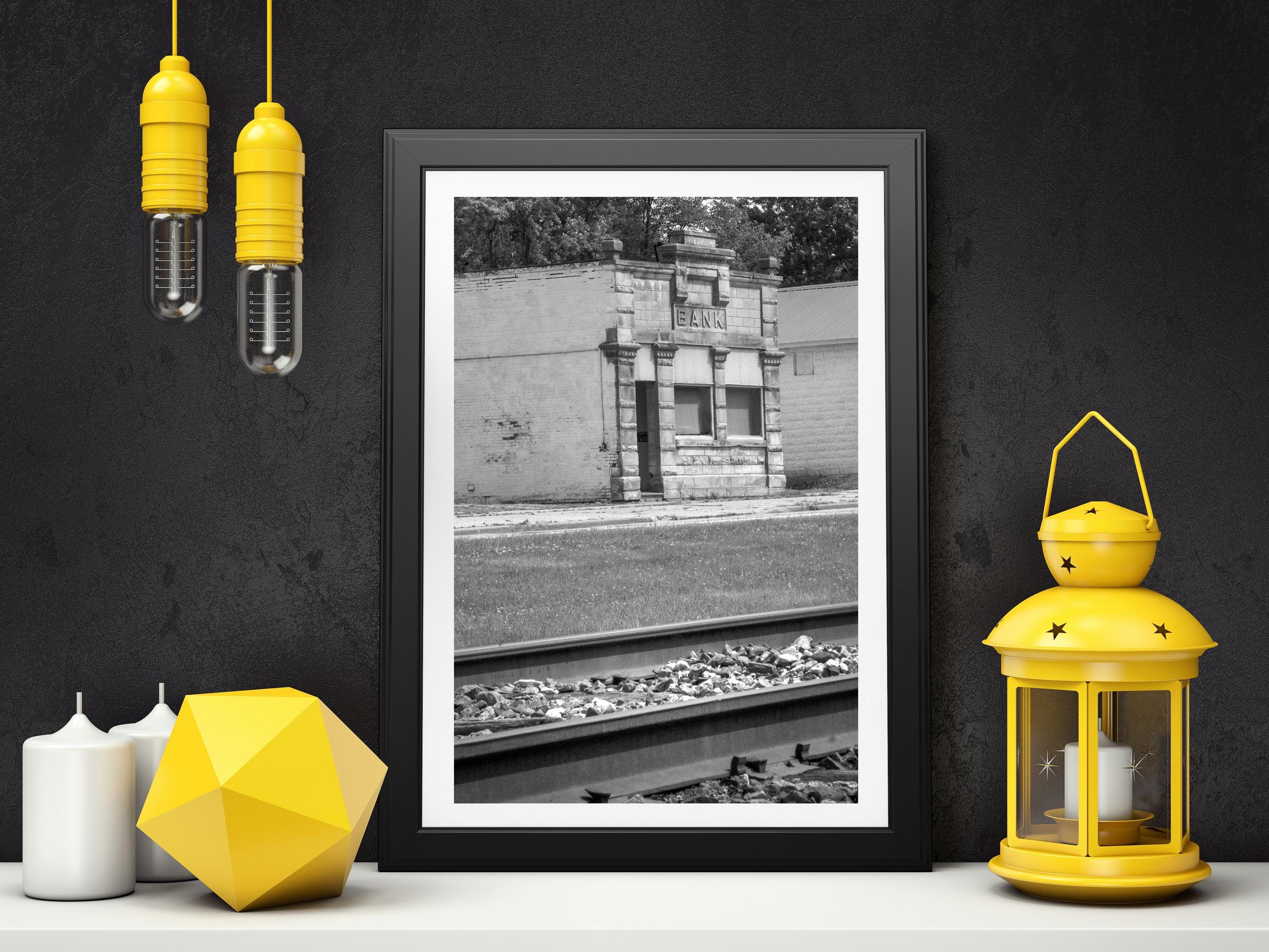 Old Bank With a Railroad in Front. Black and White Bank Photo. Historic ...