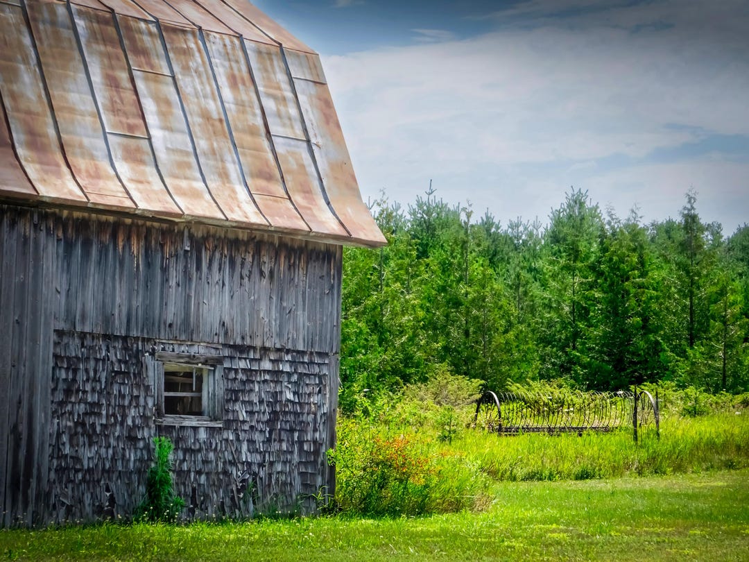 Old Weathered Gray Barn Photo With Farm Machinery. (digital Download ...