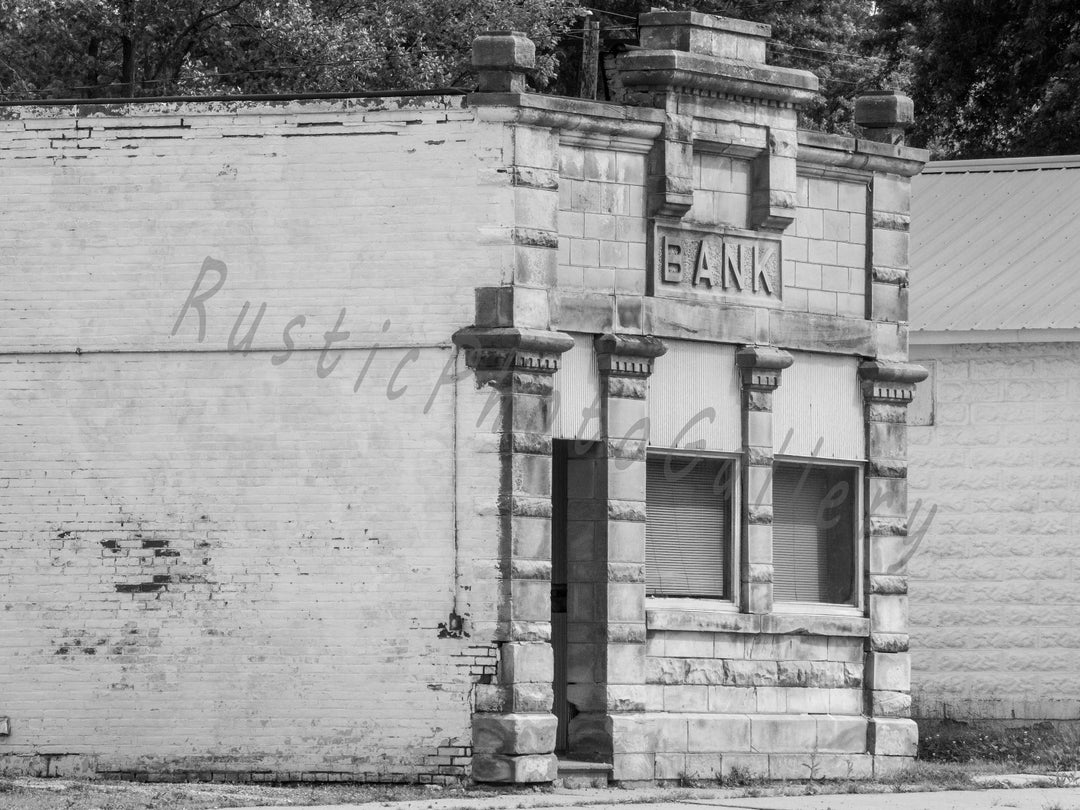 Photo in Black and White of an Old Bank. Historic Architecture ...