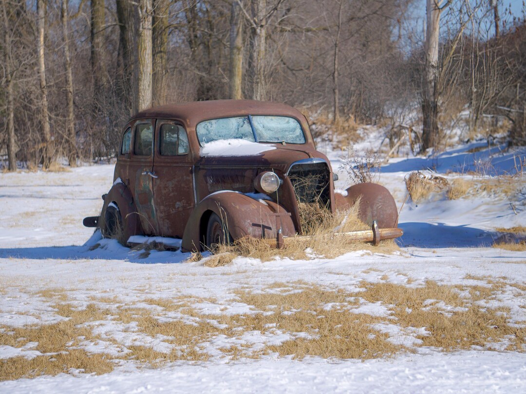 Antique Rusty Car in Snowy Field Photo (digital Download). - Etsy
