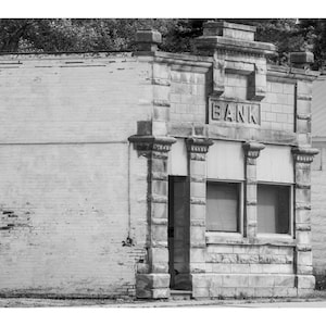 Black and White Photo of an Old Bank. Historic Architecture. Nostalgic ...
