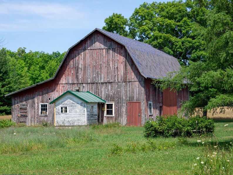 Old Red Barn Photo on a Summer Day in Wisconsin. Country Barn Scene ...