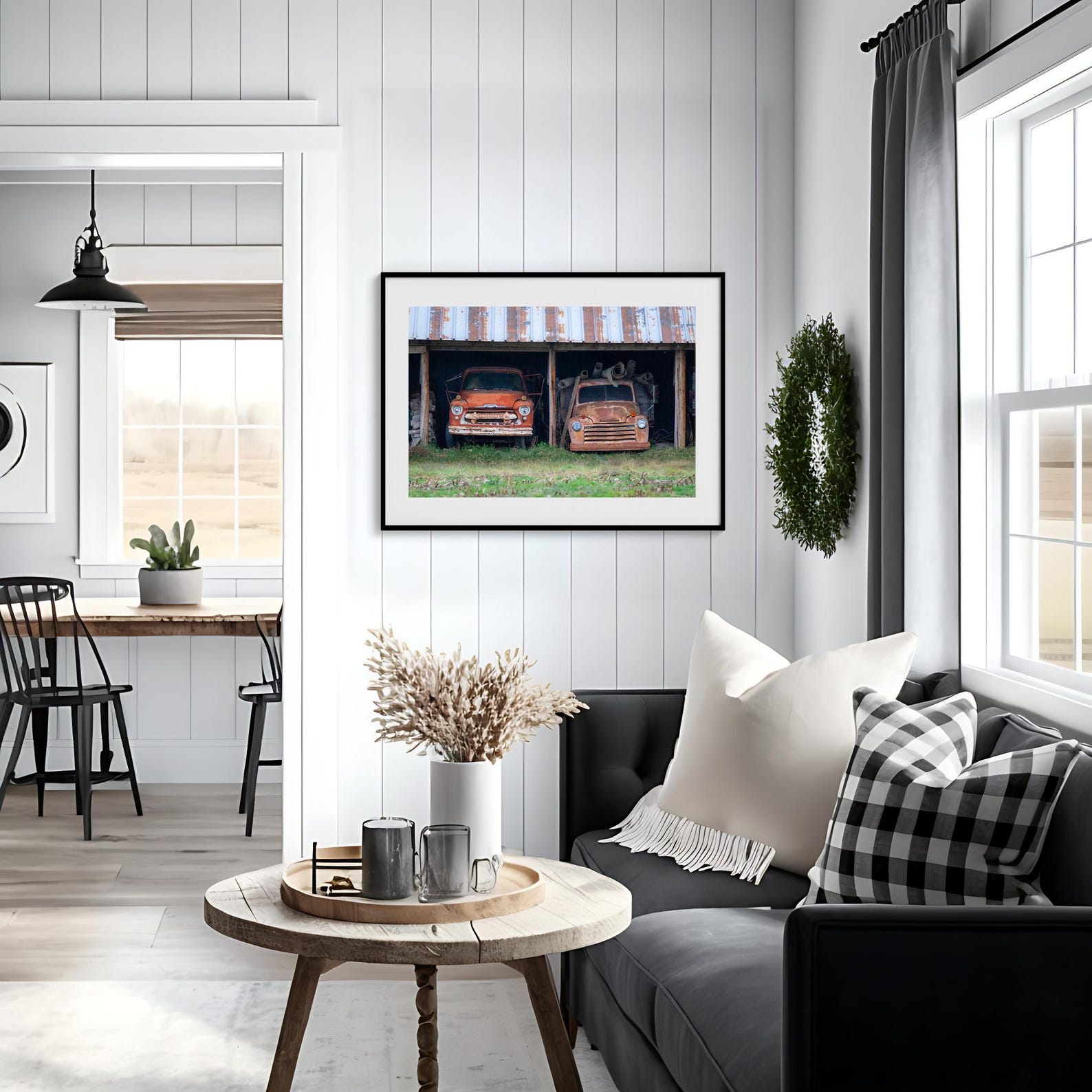 Old Trucks in a Rustic Garage. Vintage Trucks. Antique Trucks. Old ...