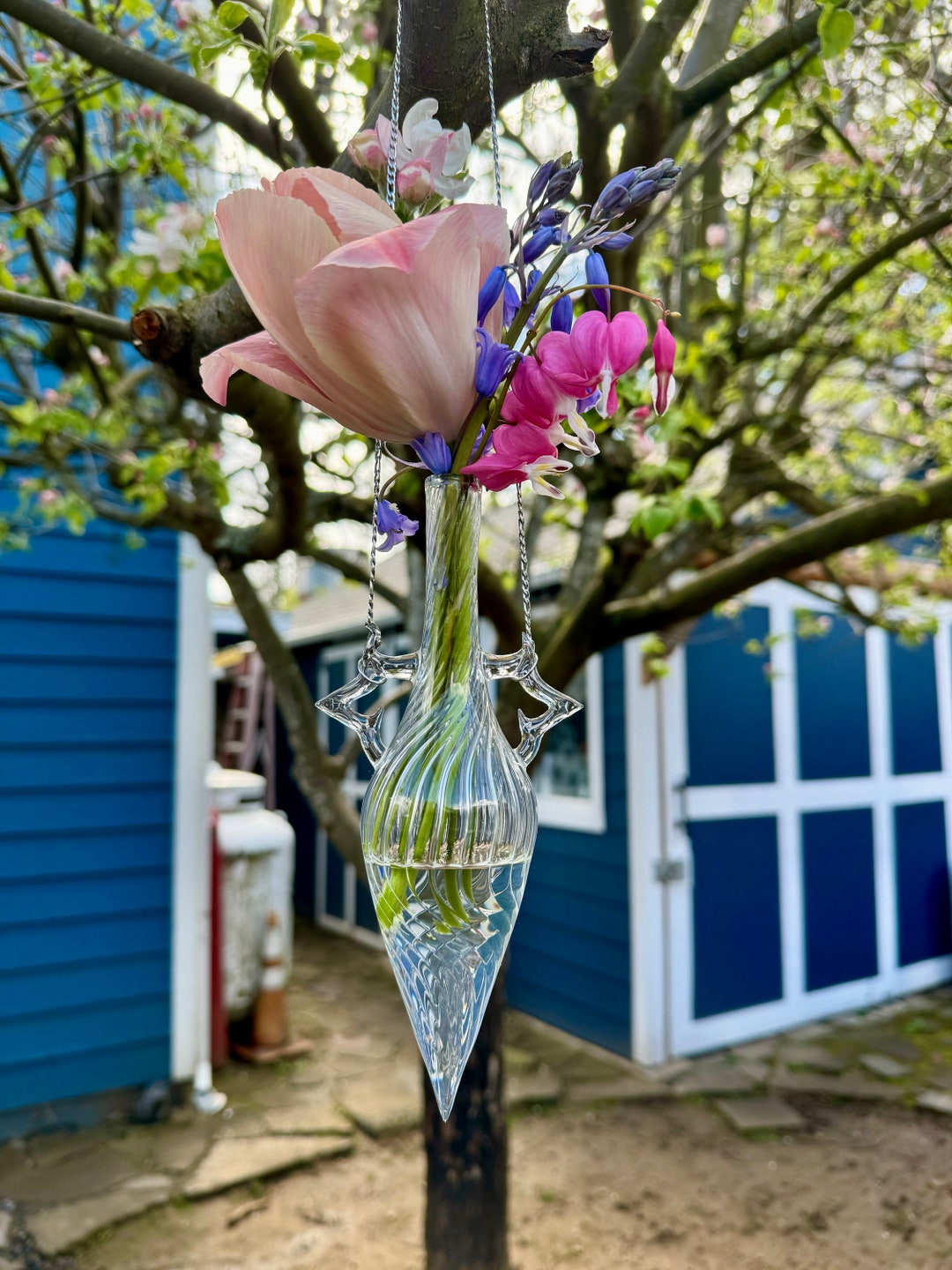 Hand Blown Glass Hanging Amphora Flower Vase / Herb Saver - Etsy