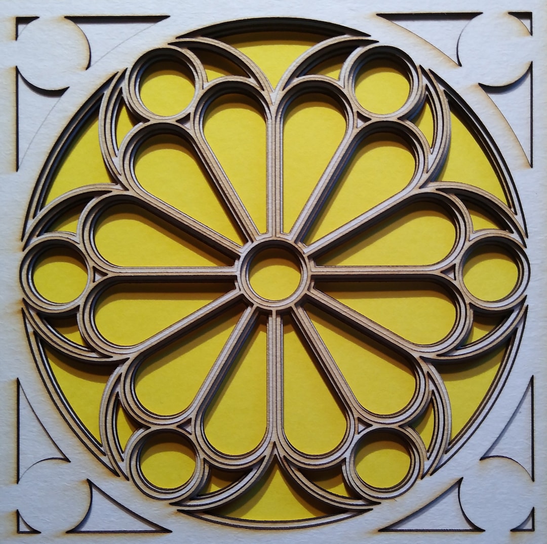 Gothic Cathedral Rose Window 02, Pattern for Laser Cutting, Layered ...