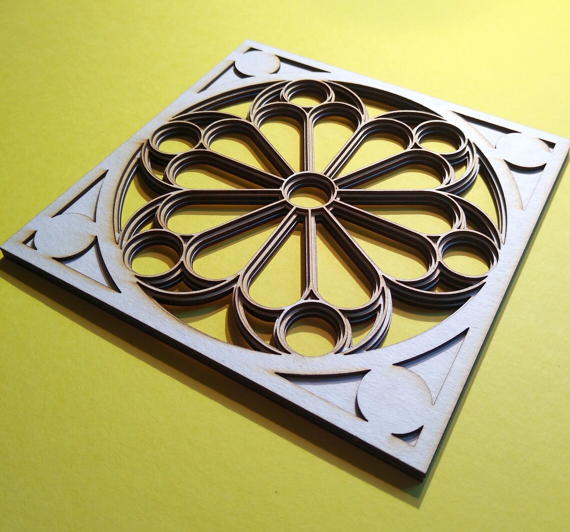 Gothic Cathedral Rose Window 02, Pattern for Laser Cutting, Layered ...