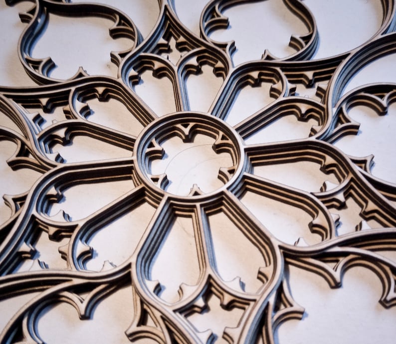 Gothic Cathedral Rose Window 03, Pattern for Laser Cutting, Layered ...