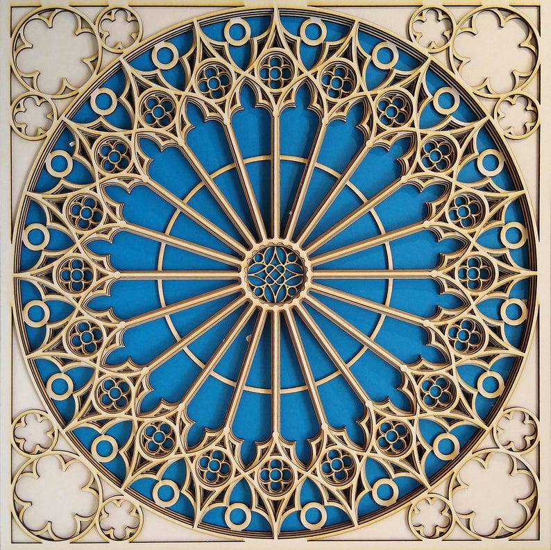 Gothic Cathedral Rose Window 01, Pattern for Laser Cutting, Layered ...
