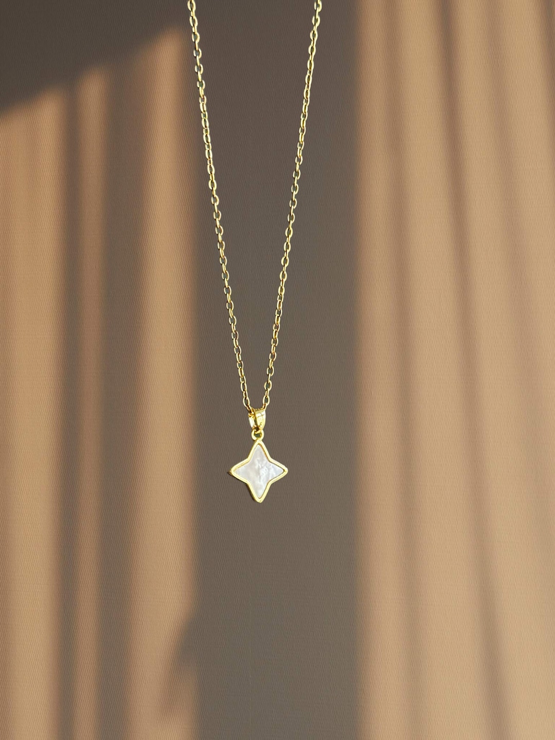 Four Point Star Necklace, Iridescent Pendant, 18k Gold Plated Dainty ...