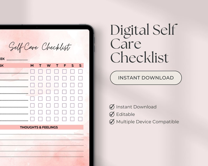 Digital Weekly Self-care Checklist, Printable Weekly to Do List, Daily ...