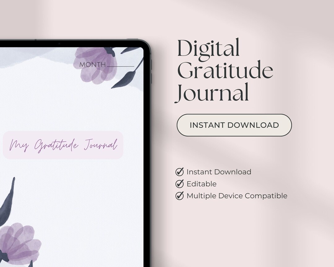 Digital Gratitude Journal, Printable Monthly Journal, Monthly ...