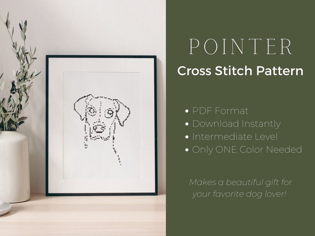 Pointer Dog Portrait Cross Stitch Pattern – Minimalist Line Art (PDF ...