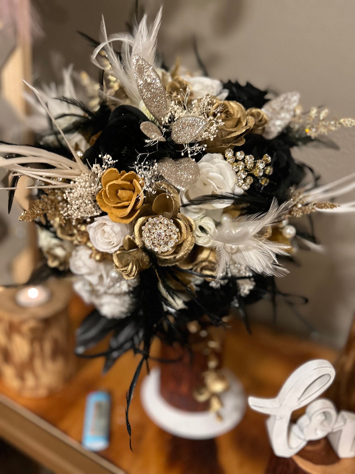 Black, Gold and White Glam Bouquet - Etsy