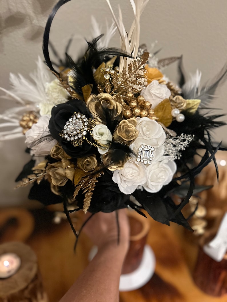 Black, Gold and White Glam Bouquet - Etsy
