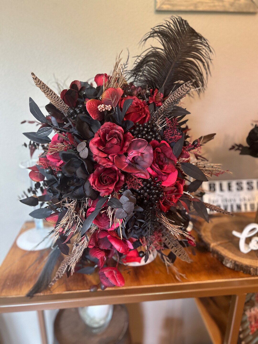 Black and Red Rose Bouquet Gothic or Darker Wedding “the Raven” - Etsy