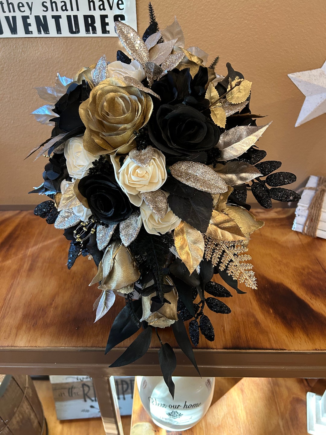 Black, Gold and White Bouquets and Wedding Florals - Etsy