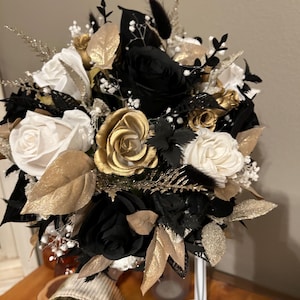 Black, Gold and White Bouquets and Wedding Florals - Etsy