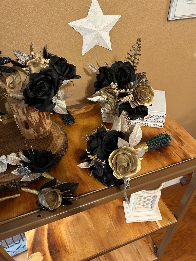 Black, Gold and White Bouquets and Wedding Florals - Etsy