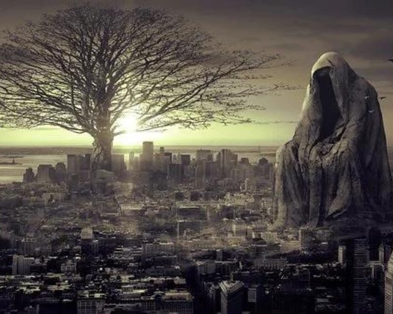 Cloaked Figure Towering Over City Printable Digital Download Printable ...