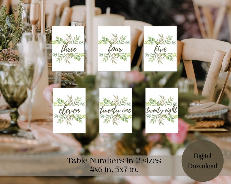 Greenery Table Numbers, Table Number Sign, Wedding Table Numbers ...