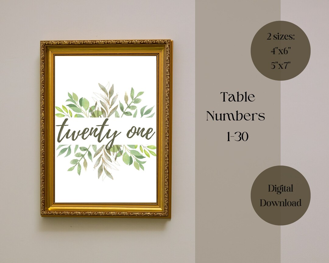 Greenery Table Numbers, Table Number Sign, Wedding Table Numbers ...