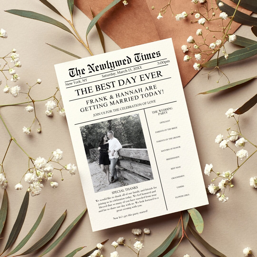 Newspaper Wedding Program Template, Unique Wedding Program, Printable ...