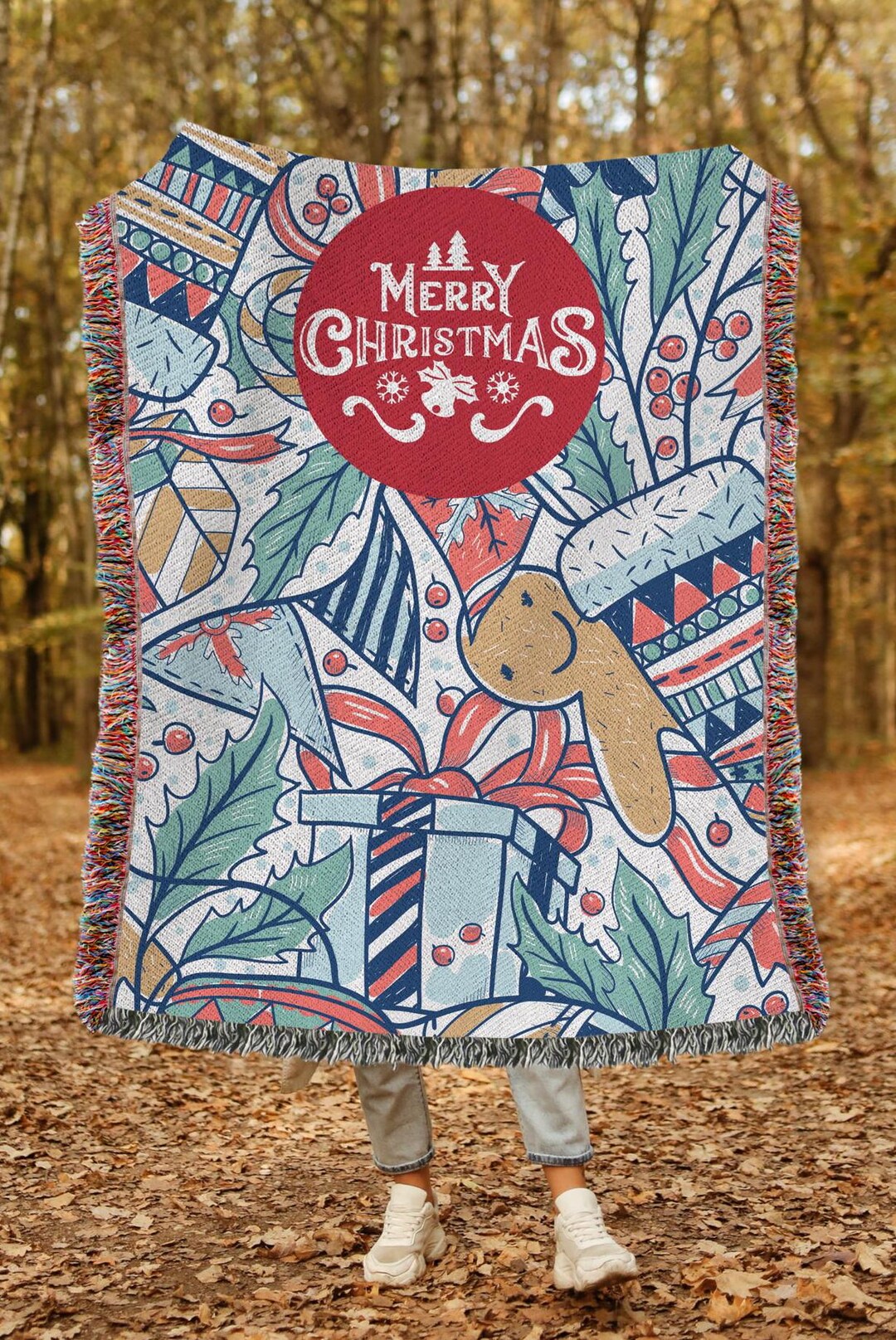 Gingerbread Man Holiday Christmas Home Decor Gift Throw Woven Blankets ...