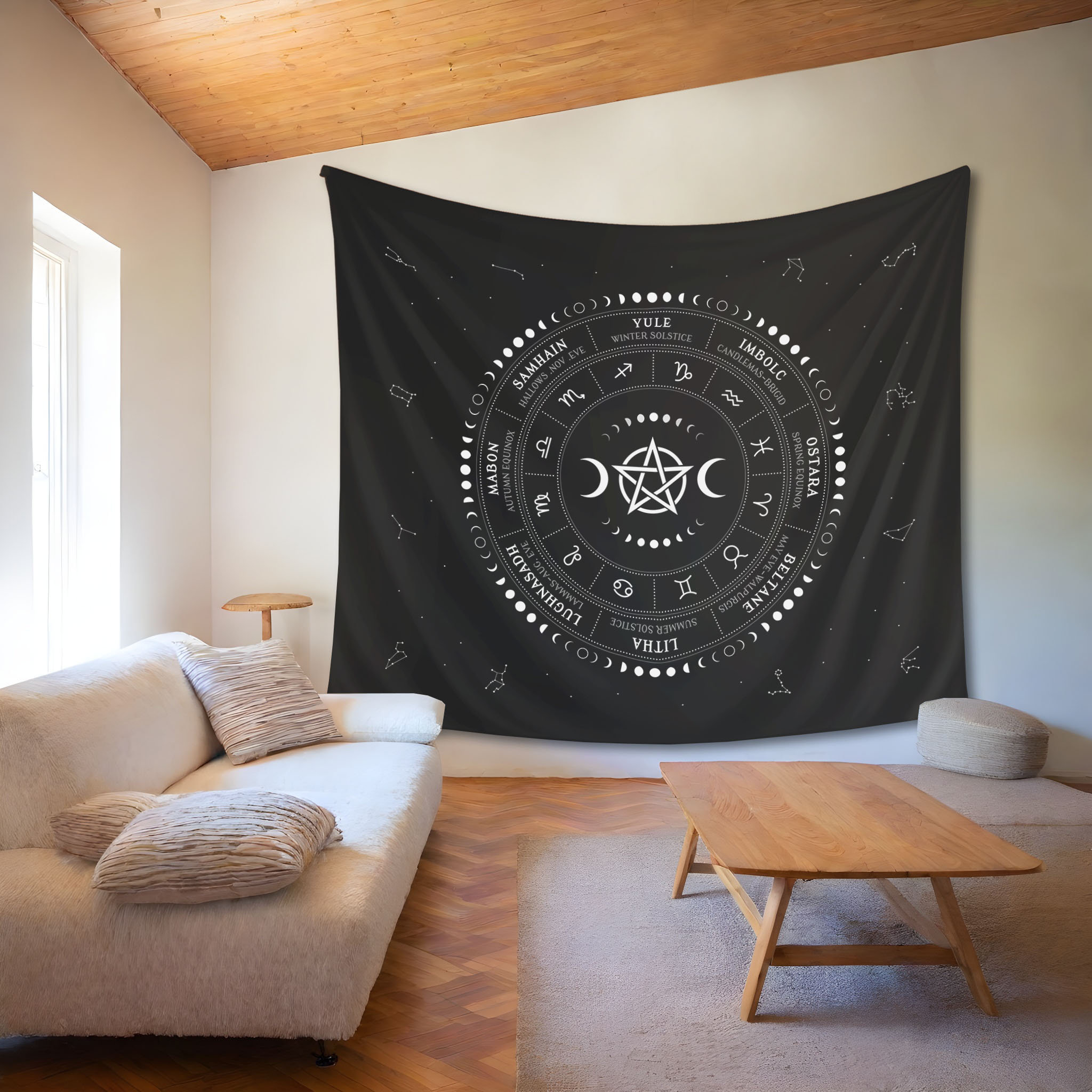 Wheel of the Year Pentagram Wall Tapestry Pentacle Altar Cloth Samhain ...