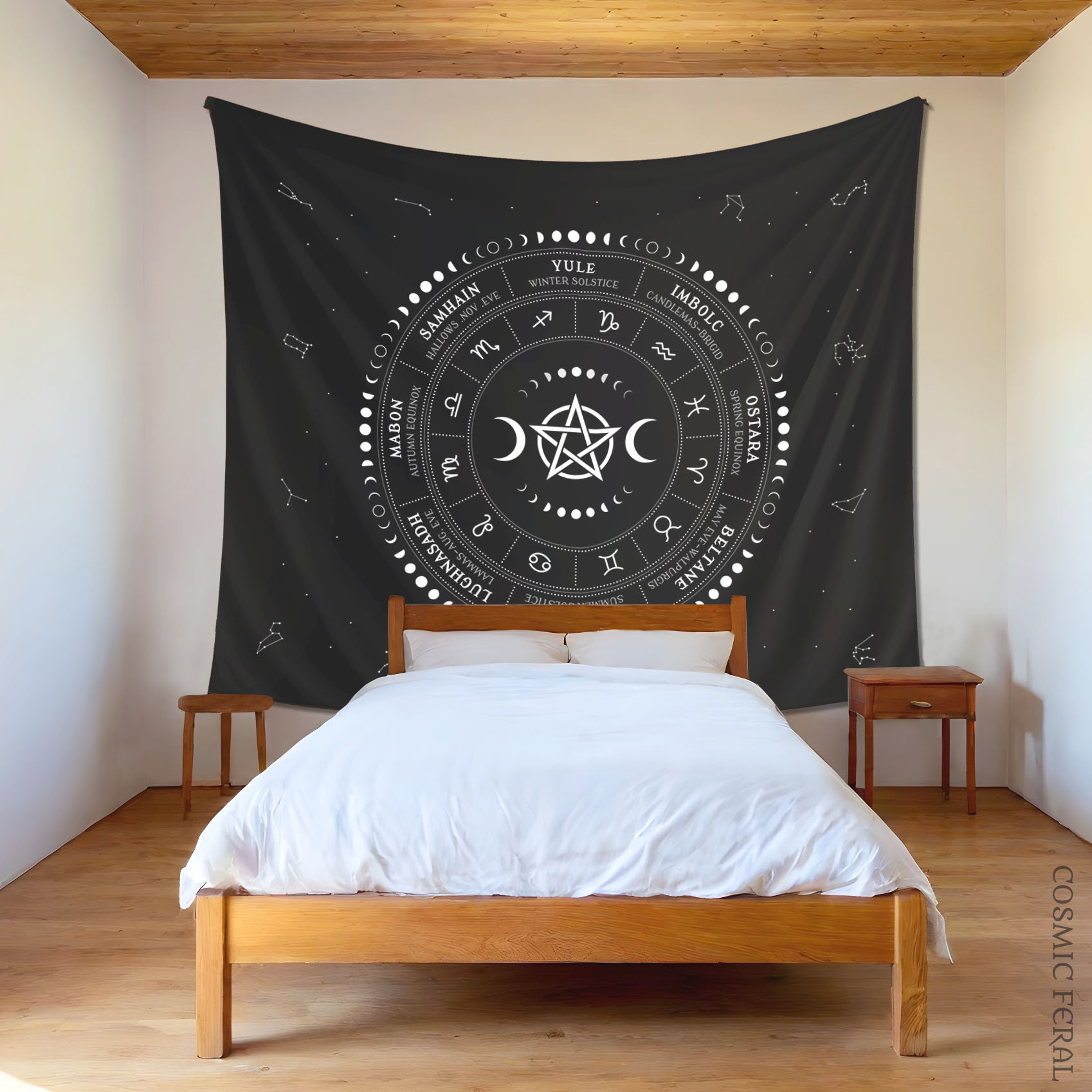Wheel of the Year Pentagram Wall Tapestry Pentacle Altar Cloth Samhain ...