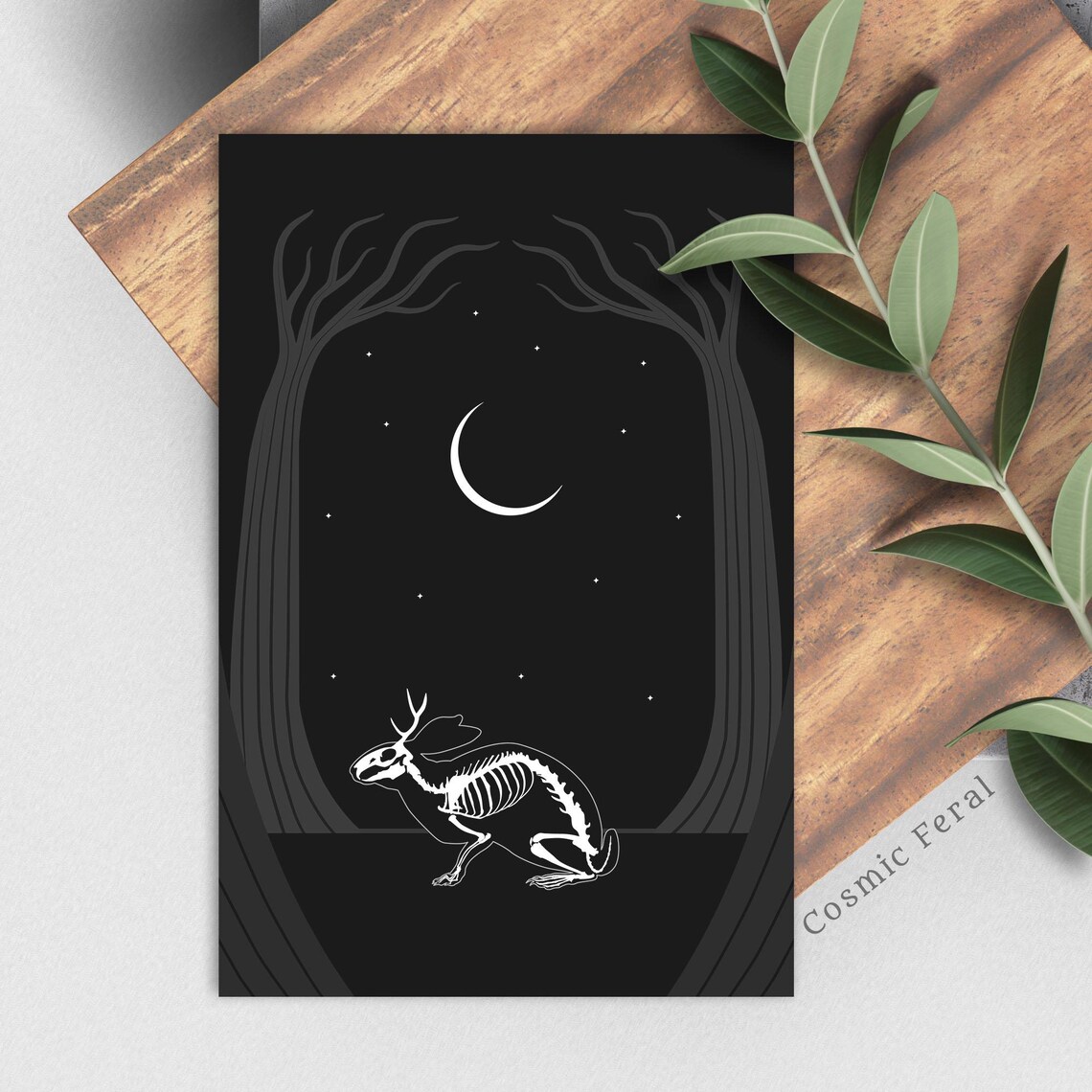 Jackalope Hare Skeleton | Rabbit Dark Folk Art | Wicked Witchy Gift ...